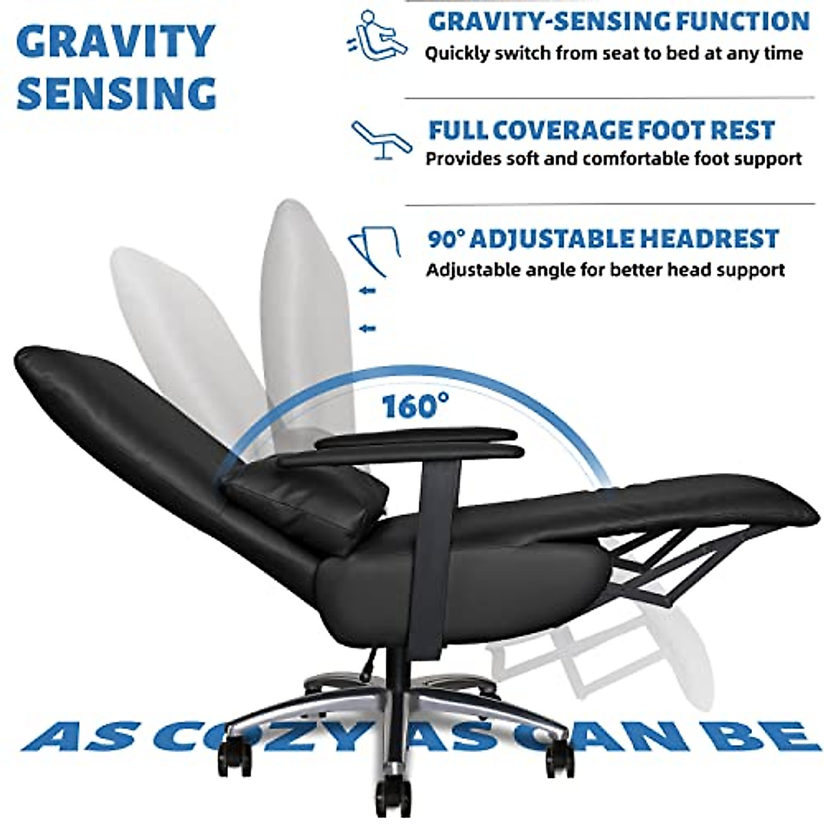 FIBO Gravity-Sensing Executive Home Ergonomic Office Chair Reclining Office Chair with Foot Rest & Headrest, High-Back PU Leather Computer Desk Chairs with Back & Lumbar Support Task Chair, (Black)