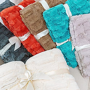 Home Soft Things Ivory Saga Double Sided Faux Fur Throw, 50" x 60", Comforable Soft Cozy Throw Blanket for Chair Bedroom Living Room Sofa Couch Bed Outdoor Travel