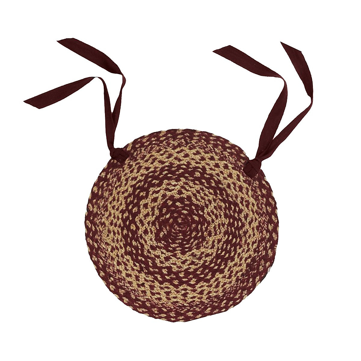 VHC Brands Tan Jute Striped Textured Primitive Tabletop Kitchen Tie Back(s) Round Chair Pad Set of 6, Set King, Burgundy Red