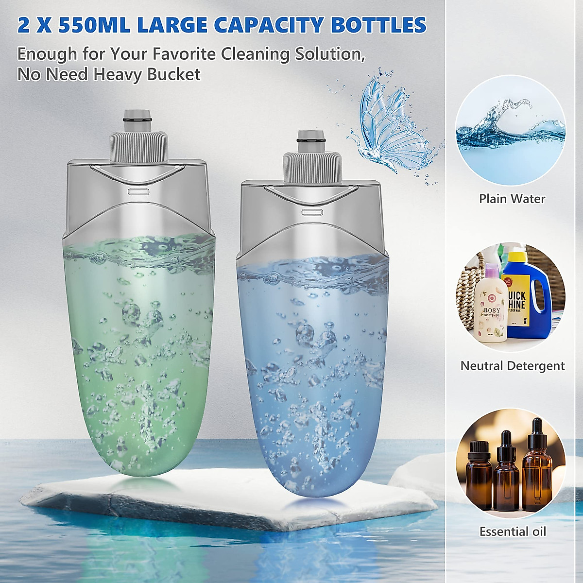 Microfiber Spray Mops for Floor Cleaning - BPAWA Wood Floor Mop with Spray Flat Dust Mop for Hardwood Laminate Tile Ceramic Kitchen Floors, Dry Wet Mop with 2X 550ML Bottles 4X Reusable Washable Pads