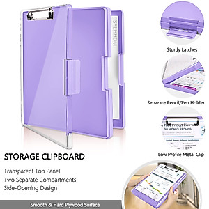Clipboard with Storage,Heavy Duty Clip Boards 8.5x11 with 2 Storage Case,Clear Visible Top Panel Storage Clipboards,Side Opening Clip Boards,Nursing Clipboard Folder Case for Office Supplies-Purple