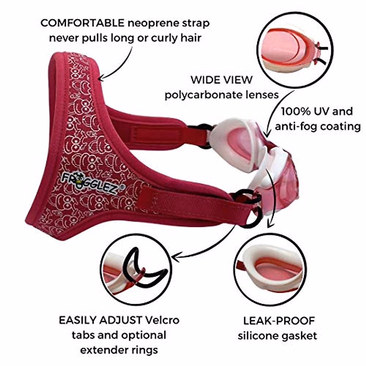 Frogglez Pain-Free Swim Goggles for Kids Under 10 (Ages 3-10), No Hair Pulling, Recommended by Olympic Swimmers