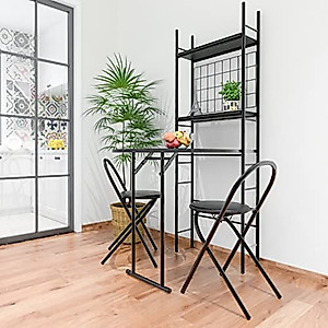 FUSLITE Small Dining Table for 2, Folding Kitchen Table Dining Set Space Saving Chairs and Table Set with Metal Frame and Shelf Storage Space Saver Bar Table and Chairs Set for Apartment, Kitchen
