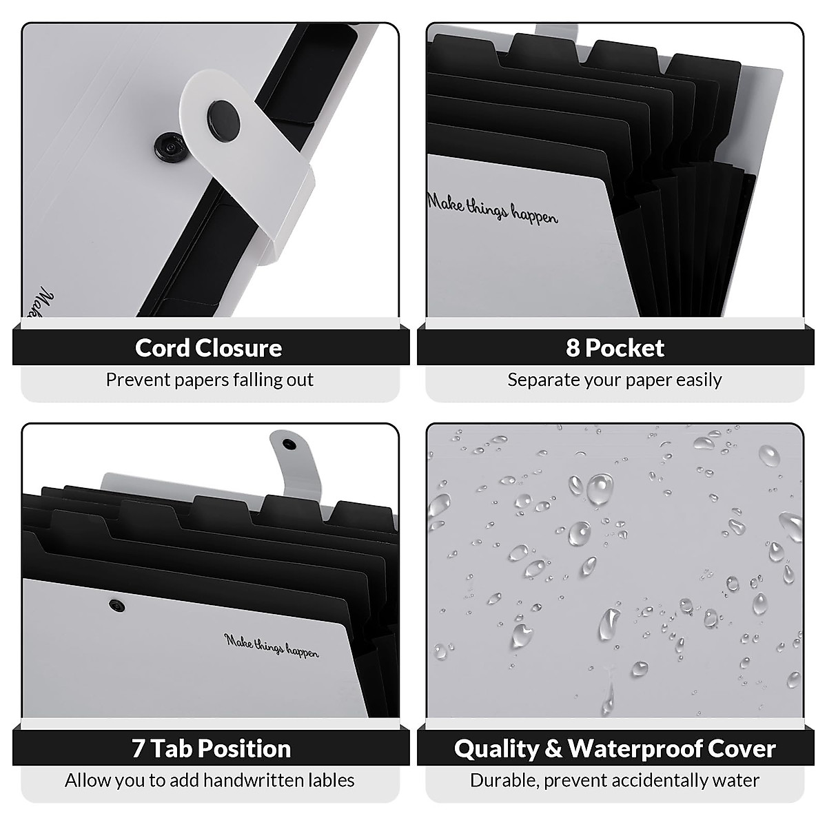 SKYDUE Expanding File Folders with 8 Pockets, Accordion File Organizer, Portable Document Paper Organizer for Home, School, and Office, Pack of 2, Gray