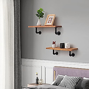 Coral Flower Reclaimed Wood Shelves with Black Industrial Pipe Brackets,Set of 2, Weathered Grey