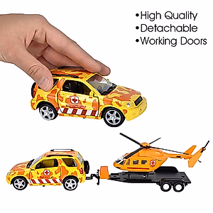 ArtCreativity SUV Toy Car with Trailer & Helicopter Playset for Kids, Interactive Safari Play Set with Detachable Helicopter and Opening Doors on 4 x 4 Toy Truck, Best Birthday Gift for Boys & Girls