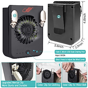 FANCYWING Portable Waist Clip Fan, 8000Mah Personal Battery Operated Waist Belt Fan with Super Strong Airflow, Rechargeable Necklace Fan USB Body Cooler for Hiking, Camping, Fishing, Cycling…