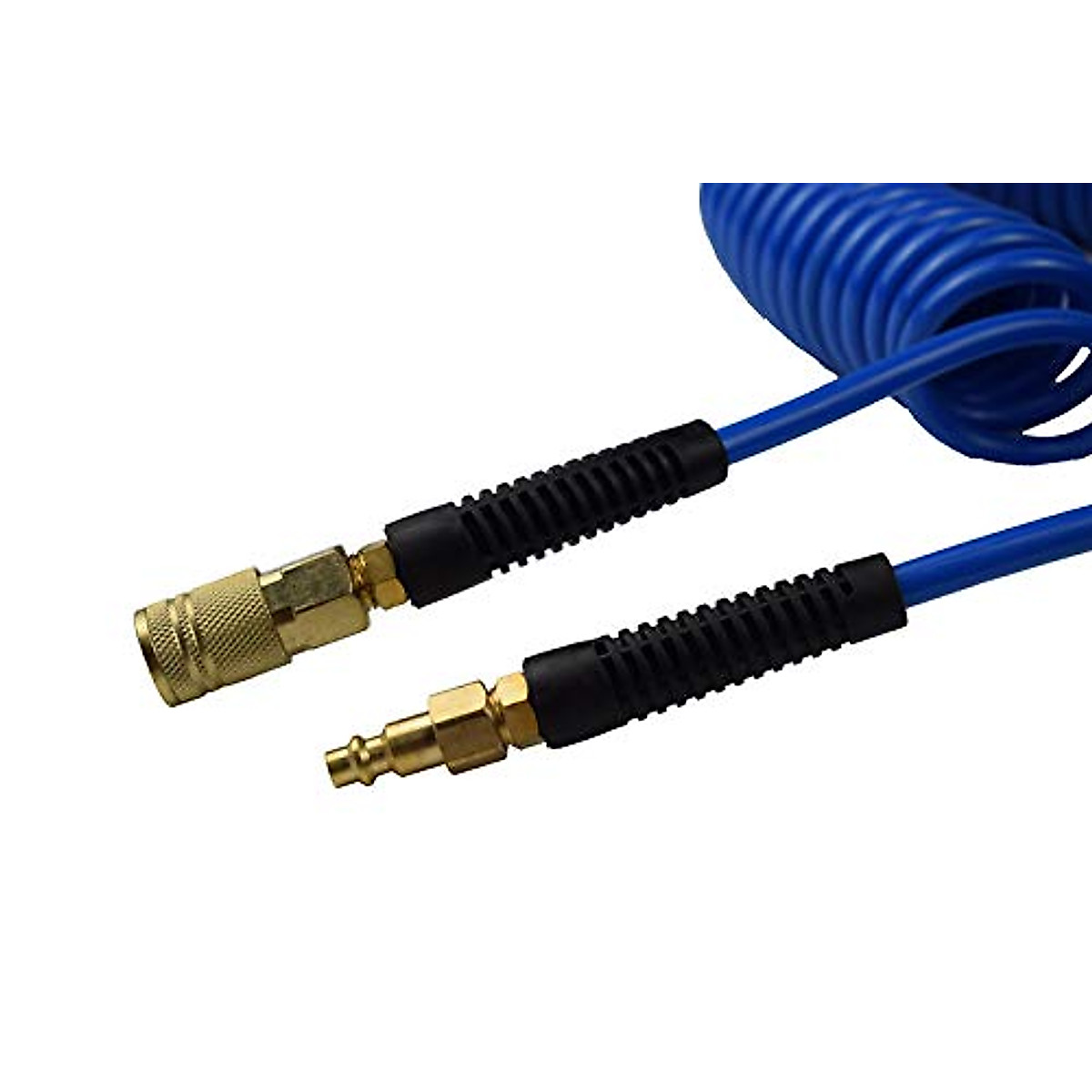 YOTOO Polyurethane Recoil Air Hose1/4" Inner Diameter by 25' Long with Bend Restrictor, 1/4" Industrial Quick Coupler and Plug, Blue