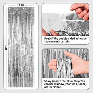 3 Pack 3.2ft x 8.2ft Silver Metallic Foil Fringe Curtains, Tinsel Streamers Bachelorette Party Decorations, Streamers Birthday Decorations, Streamers Party Decorations for Graduation, Baby Shower