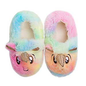 Toddler Boys Girls Fuzzy Slippers Kids Cute Cartoon Unicorn Dinosaur Bunny Shoes Non-Slip Animals Fluffy Plush House Slippers Fur Lined Warm Indoor Bedroom Shoes