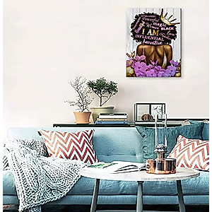 Black Queen Wall Art African American Canvas Wall Art Black Women Purple Flowers Inspiritional Quotes Poster Abstract Contemporary Canvas Prints Painting for Living Room Bathroom Bedroom Decor Home Decorations, 16x24 inches, No Frame