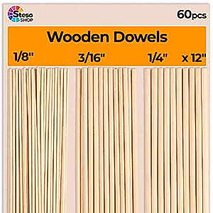 Wooden Dowel Rods for Craft - 60 pcs Round Wood Dowels 12 inch in Varying Sizes - 1/8, 3/16, 1/4 - Different Rods - Craft Sticks Round Dowels…