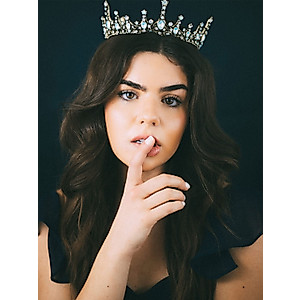 SWEETV Crystal Baroque Queen Crown - Vintage Princess Tiara, Wedding Prom Hallloween Opal Costume Hair Accessories for Women and Girls, Penelope