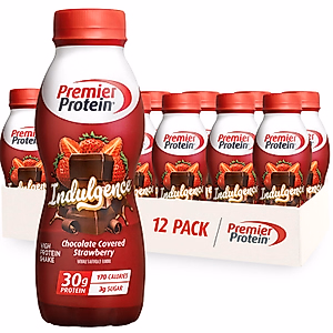 Premier Protein Indulgence Protein Shake, 30g Protein, 3g Sugar, Chocolate Covered Strawberry, 11.5 fl oz, Pack of 12