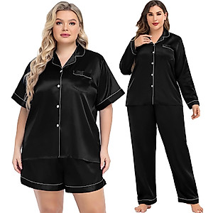 SWOMOG Pajamas Set Women’s Long Sleeve Sleepwear Soft Modal Classic Loungewear Pj Set Black