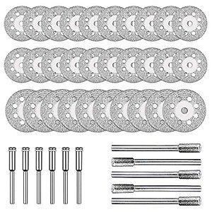 Diamond Cutting Wheels + Burs for Dremel Rotary Tool Glass Stone Tile Cutter 545 Cut Off Disc Masonry Ceramic Concrete Notching Die Grinder Bits 35pc + 6 Mandrels