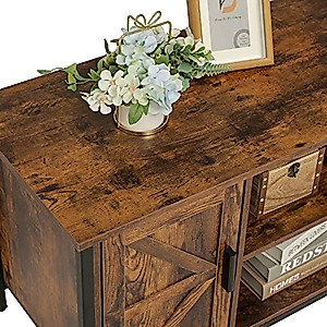 WEENFON Farmhouse TV Stand for 55 Inch TV, TV Console with Storage Barn Doors,Entertainment Center for Living Room, Bedroom, TV Stand with Stable Metal Frame,Rustic Brown