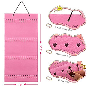 AGX Bravo Hanging Headbands Holder with 60 Hooks, Newborn Hair Bows Storage Organizer for Baby Girls Hair Accessories Storage Display for Hairband Hair Bow Elastics (Pink)