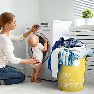 Large Laundry Hamper, Bag, You Are My Sunshine Yellow Waterproof Dirty Clothes Laundry Basket Collapsible Washing Bin with Handles for College Dorm, Family Essentials