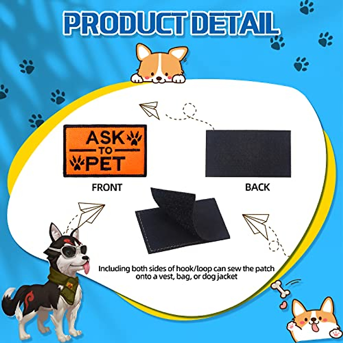 16 Pieces Service Dog Patch Do Not Pet Patch Ask to Pet Patch Removable Embroidery Tactical Patches with Hook and Loop American Flag Patches for Dog Harness Vest Collar