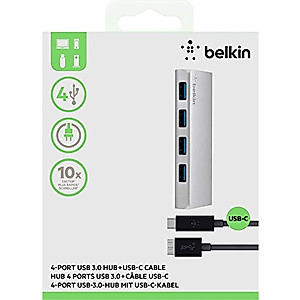 Belkin 4-Port USB-C Hub with Cable - Black (F4U088VF)