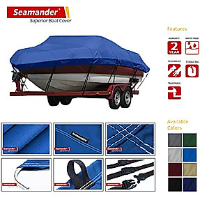 Seamander Heavy Duty Polyester Boat Cover, Solution-dyed Yarn Marine Grade,Waterproof Fits Bass Boat, V-Hull Tri-Hull Boat,Fish & Ski Boat, Runabout Bowrider Boat, 17' 18' 19' Length