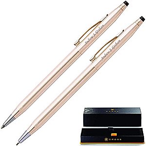 Gold Cross Pen Set | Engraved/Personalized Cross Classic Century 14 Karat Gold Plated Pen and Pencil Gift Set. Custom Engraved and Shipped in 1 Business Day.