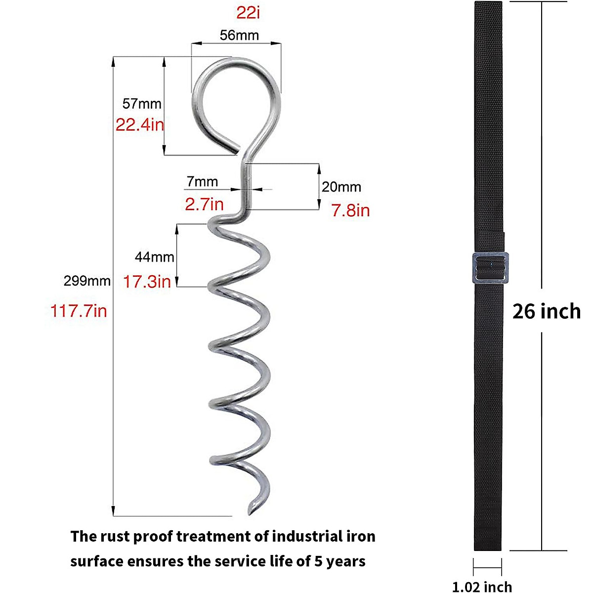 4-Pc Pack Spiral Stakes Heavy Duty Anchor Kit for Trampoline Steel Stakes Anchor Kit for Trampolines, Tents, tarps, Canopies,car Ports,Dog tie Out and etc Bonus Tie Down Straps 4-Pc Pack(Silver)