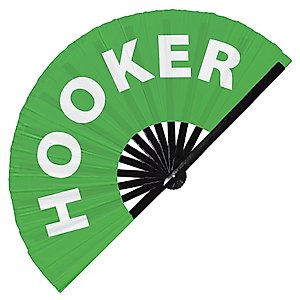 Hooker hand fan foldable bamboo circuit hand fan funny gag slang words expressions statement gifts Festival accessories Rave handheld Circuit event fan Clack fans (Green)