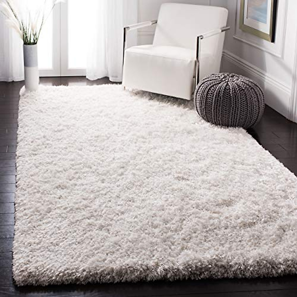 Safavieh Atlantic Shag Collection 8' x 10' Ivory ATG101A Handmade Solid 1.2-inch Thick Area Rug