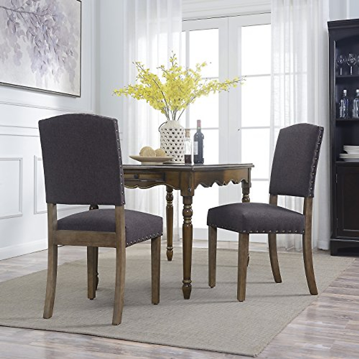 BELLEZE Dining Chairs, Set of 2 Kitchen Dining Room Chairs Upholstered Parson Chairs with High Back & Nailhead Trim, Mid Century Modern Dinner Chairs - Blake (Dark Gray)