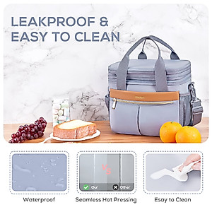 TOURIT Lunch Box for Women Men Double Deck Insulated Lunch Bag Women Expandable Leakproof Reusable Lunch Cooler Bag for Work, Office, Picnic, Grey