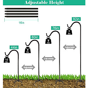 Fandature 76 Inch Tall Outdoor Shepherds Hook with 5 Prong Base, Adjustable Bird Feeder Pole Hanger for Hanging Outside Birdfeeders, Plant Baskets, Lanterns, Wedding Decor