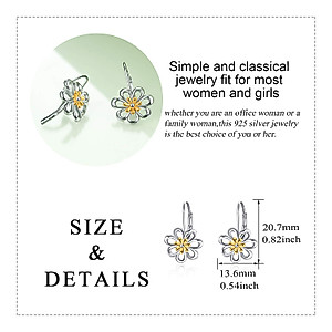 Daisy Earrings Gifts for Women Sterling Silver Daisy Flower Leverback Dangle Hoop Earrings Jewelry Christmas Gifts for Women Teens