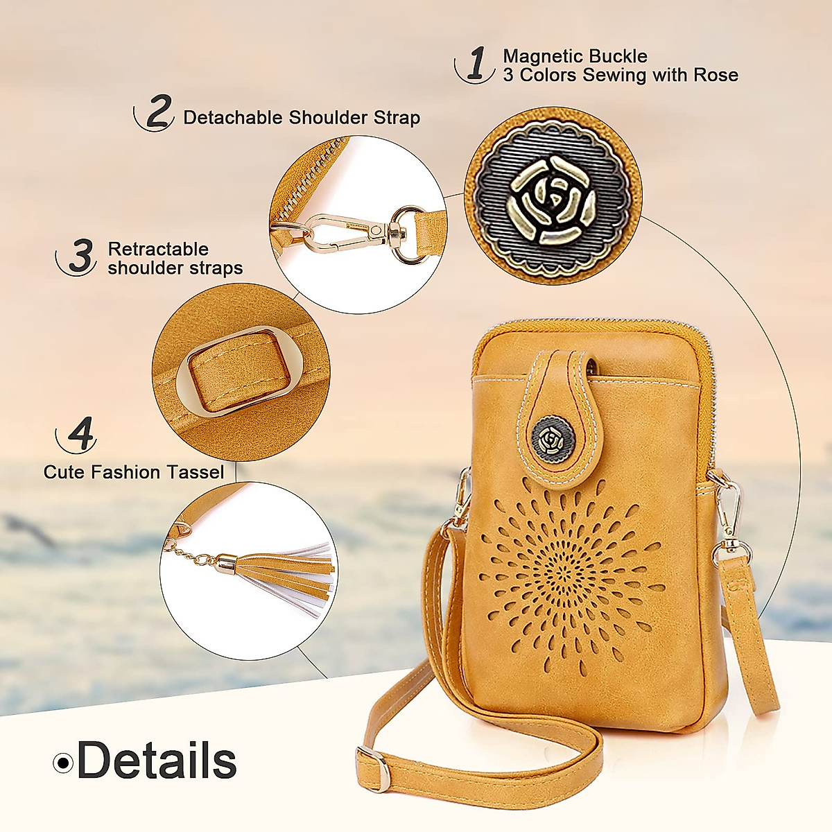 APHISON Mini Cell Phone Purse, PU Leather Small Crossbody Bags for Women, Lightweight Cute Purses with Tassel