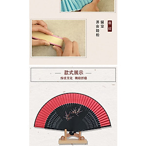 NA Chinese Wind Folding Fan Hanwear Vintage Fan Antique Women Dance Folding Summer Portable Easy Closure (All Black)