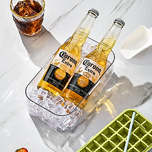 Kamsyluci Ice Cube Tray With Lid And Bin, Ice Cube Trays For Freezer, 64pcs Ice Lattice Molds Ice Container Maker For Freezer Box With Easy Release, Ez Ice Tray And Ice Scoop (Green)