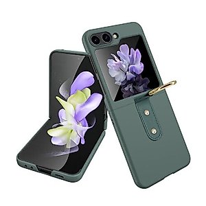 Case for Samsung Galaxy Z Flip 5,Shockproof Hard PC Anti-Scratch Protective Cover Folding Ring Case with Screen Protector for Samsung Galaxy Z Flip 5(Green)