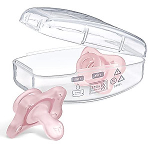 Chicco PhysioForma 100% Soft Silicone Mini One Piece Pacifier for Babies Aged 0-2 Months | BPA & Latex Free | Reusable Sterilizing Case | Pink, 2pk