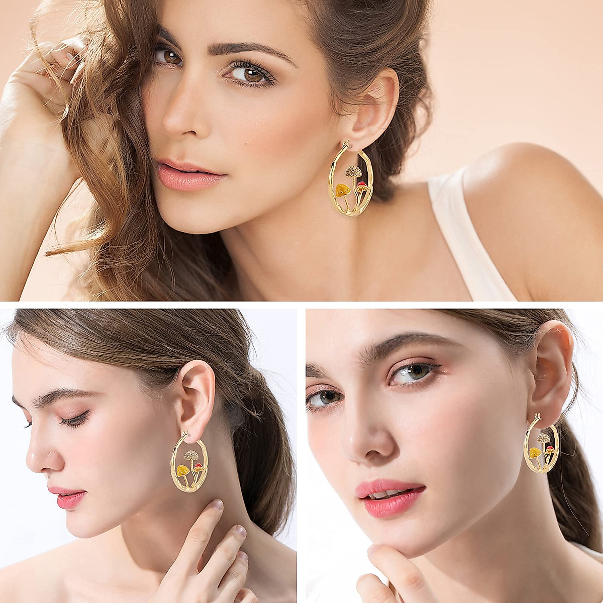 Emoin Mushroom Earrings For Women,Mushroom Hoop Dangle Earrings, Gold Hoop Earring Mushroom Dangle,Mushroom C-shaped Big Earrings For Women Girls Gift,Earrings Pendant Mushroom Jewelry Accessories
