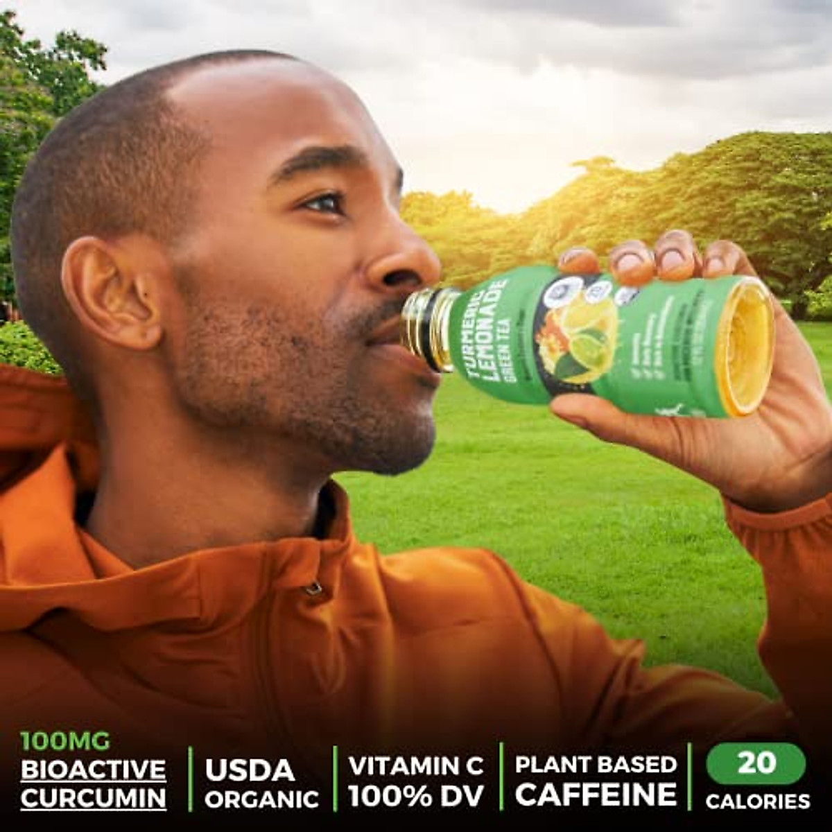 Organic Golden Tiger Turmeric Lemonade with Green Tea - Bio Active Curcumin + Green Tea + Ginger - 12 Bottles - Recover with Plant Based Power - 20 Calories