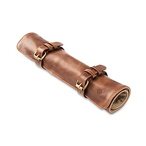 Angus Stoke knife roll bag made of real buffalo leather | 14-slot leather knife case for chef's knives - large knife bag Duplex (brown)