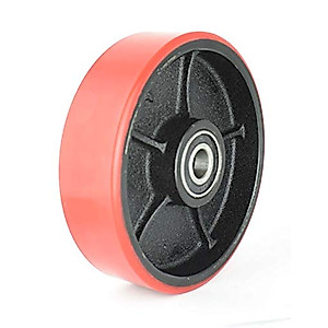 Pallet Jack/Truck Steering Wheels Set with Axle and Protective Caps (4 pcs) 7" x 2" with Bearings ID 20mm Poly Tread Red
