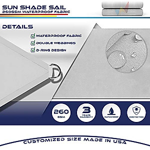 Windscreen4less Terylene Waterproof Sun Shade Sail UV Blocker Triangle Sunshade Patio Canopy Sail 12' x 12' x 12' in Color Light Grey 260GSM