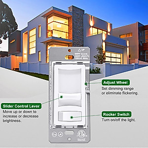 (6 Pack) UNIELE Ultra Slim Dimmer Light Switch, Max 300W Dimmable LED, CFL Lights, 600W Incandescent, Single-Pole or 3 Way LED Slide Dimmer Light Switch, 15A/120V/60Hz, ETL Listed, White