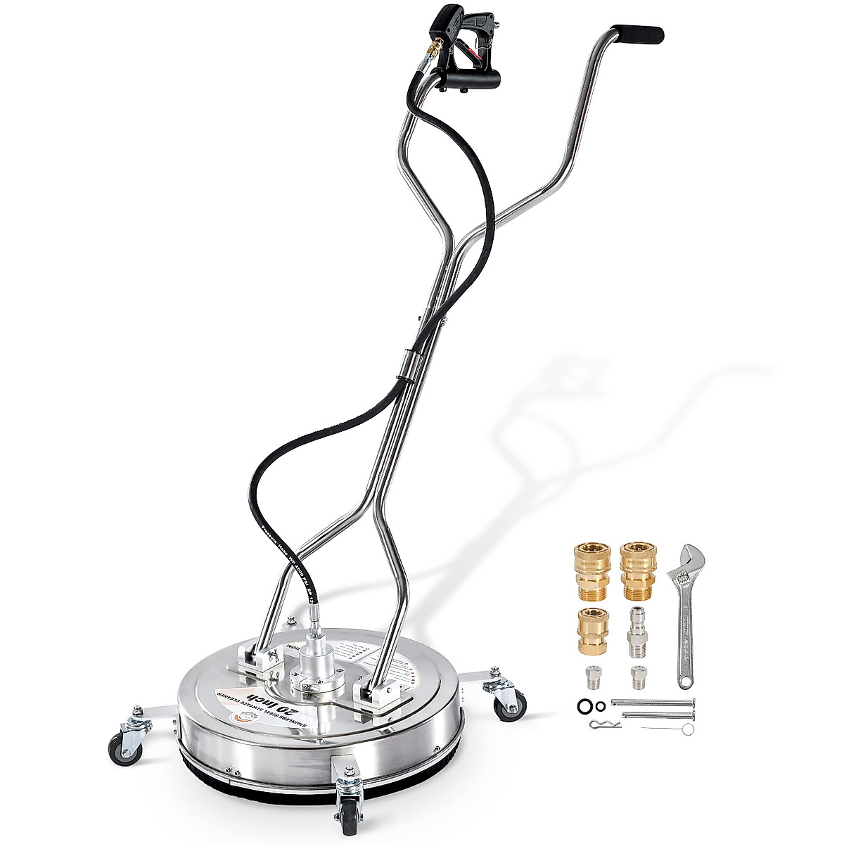 PWACCS 20" Pressure Washer Surface Cleaner, Stainless Steel Power Wash Surface Washer with Dual Handle & 4 Wheels, 4500 PSI Pressure Washer Scrubber for Cleaning Concrete, Cement, Patios and Driveways