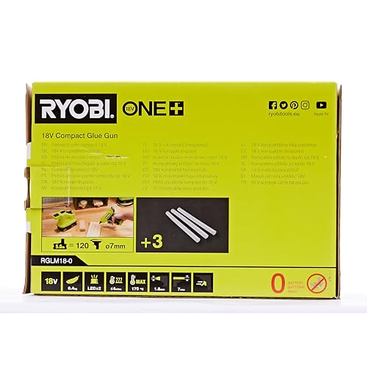 Ryobi RGLM18 Mini Hot Glue Gun 18V ONE+ Battery 170°C 7mm (Body Only)