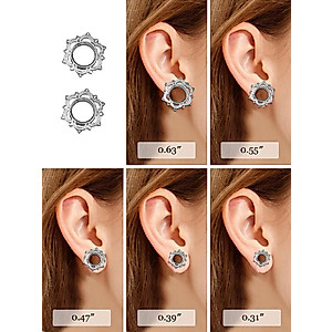 2 Pcs Ear Gauges for Women Men Stretchers Earrings Floral Hollow Ear Tunnels Boho Ear Expander Piercing Gauge Plug Earrings Body Jewelry(16 mm)