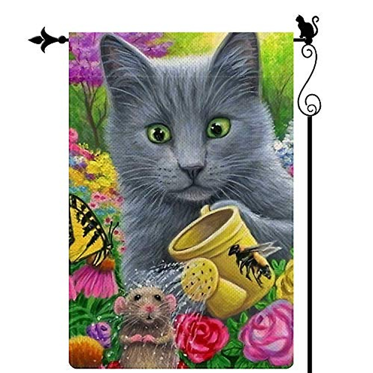 Gormcore Cute Small Cat Garden Flag Kitty Mouse Floral Small Garden Flag Spring Summer Vertical Double Sided Rustic Farmland Burlap Yard Lawn Outdoor Decor 12.5x18