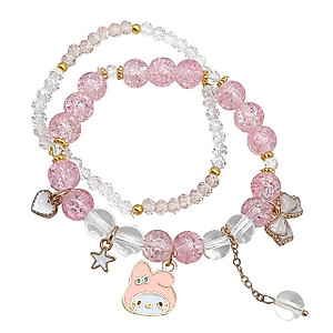 WodJaoy Kawaii Bracelet Set Cute Bracelets for Elastic Beaded Bracelets Aesthetic Friendship Kawaii Jewelry with Cartoon Pendant - Pink Melod